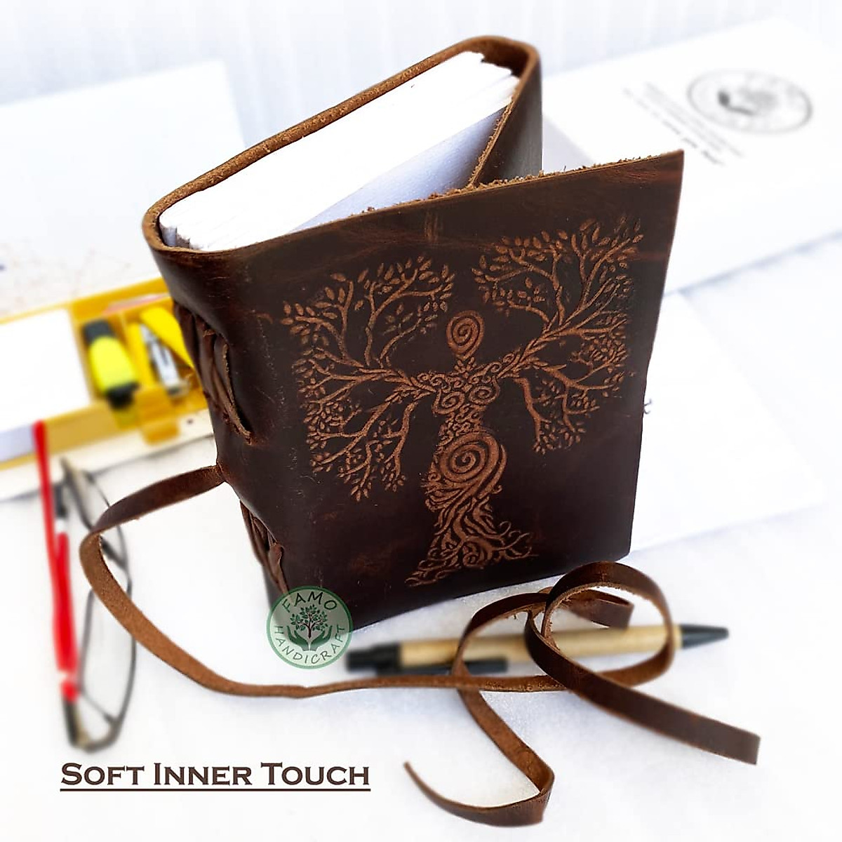 Handmade Leather Journal Tree of Life Mother Earth Embossed Leather Bound Writing Notebook Diary, Best Gift for Travel Diary, Writing Notebook Sketchbook Office Handbook 5 x 7 inches for Men & Women