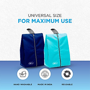 Lify Shoe Storage Organizer Bags Set, Waterproof Nylon Fabric with Sturdy Zipper for Traveling (6 Pack) (Navy Blue And Aqua Blue(Turquoise))