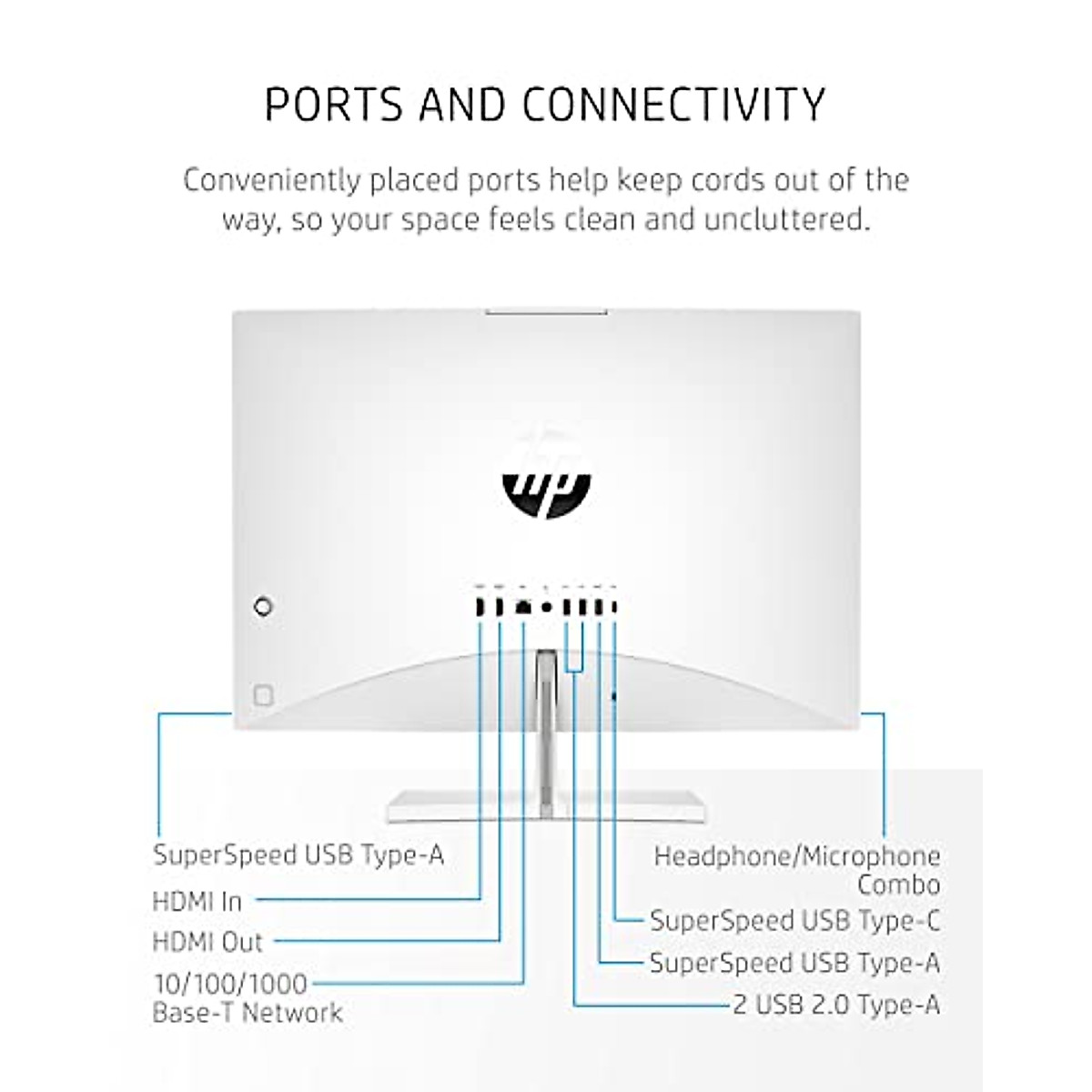 HP Pavilion 27” All-in-One Desktop, AMD Ryzen 7 5700U, 16 GB RAM, 256 GB SSD & 1 TB Hard Drive, Full HD Touchscreen, Windows 11 Home, 5 USB Ports, 5MP Pop-up Camera, Keyboard & Mouse (27-ca0070, 2021)
