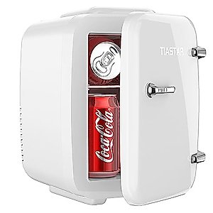Tiastar Mini Portable Fridge, 4 Liter /6 Cans Skincare Fridge, 110V AC/ 12V DC Small Fridge for Bedroom Office Dorm, Thermoelectric Cooler and Warmer, White