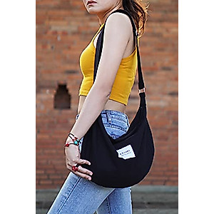 Your Cozy Women's Sling Crossbody Bags Large Shoulder Shopping Hobo Bag Handbag Top Zip Bags Handmade Messenger Bag (Black)