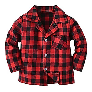 QZH.DUAO Infant Toddler Boy's 2 Piece Cute Plaid Sleepwear Loungewear Nightwear Pajamas Set, Black Red, 7-8 Years = Tag150A