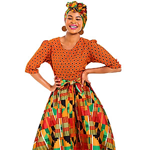 Coume 3 Pcs Women African Dashiki Skirt Traditional Costume African Bohemian Head Wrap Scarf Drop Dangle Earring (XX-Large)