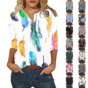 Women's Shirt Lapel Loose Casual Printing Fashion Commuting Three-Quarter Sleeve Button Shirt T-Shirt