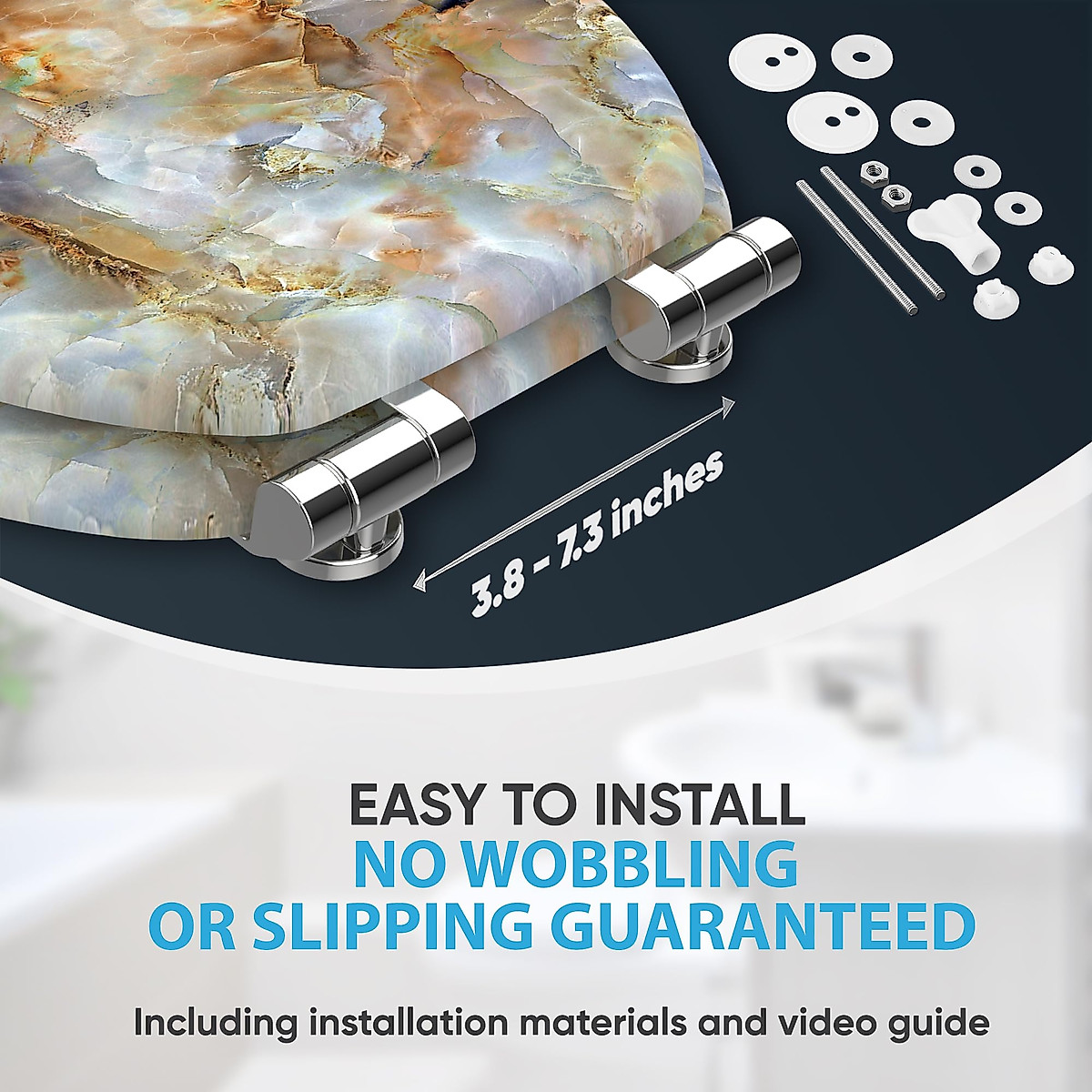 Sanilo Soft Close Toilet Seat ROUND, Quiet and Slow Close Lid and Seat, Strong Bumpers and Hinges, Marble Brown