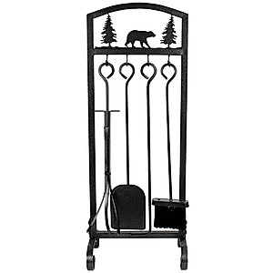 MYFIREPLACEDIRECT 5 Pieces Fireplace Tool Set Strength Wrought Iron, Fire Place Toolset Indoor Outdoor Hearth Accessories Kit with Fireplace Brush, Fire Poker, Firewood Tong, Fireplace Shovel, Glove