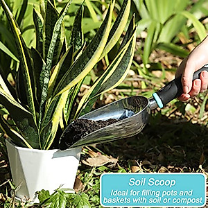 V.C.Formark Heavy Duty Garden Hand Tools, Aluminum Soil Scoop with Ergonomic Handle, Metal Garden Rake - Easy to Loosen Soil, Ideal for Transplanting, Digging, Cultivating, Weeding and Sowing