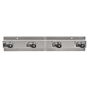 Ex-Cell Kaiser 333-4 SS Stainless Steel Mop and Broom Holder with 4 Rubber Cams, 24" Width x 3" Depth x 4" Height