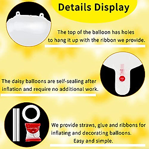 12 PCS Daisy Balloons Daisy Party Decorations Jansburg Foil Mylar Balloons Boho White Flower Balloon Garland Kit for Birthday Party Wedding Garland Décor 3 Mixed Sizes L/M/S