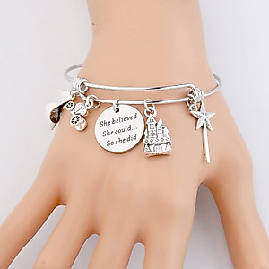 PLITI She Believed She Could So She Did Inspired Gift Fairy Tale Fans Gift Princess Stainless Steel Adjustable Bracelet Gift Friend Jewelry (She believed Cind bg)