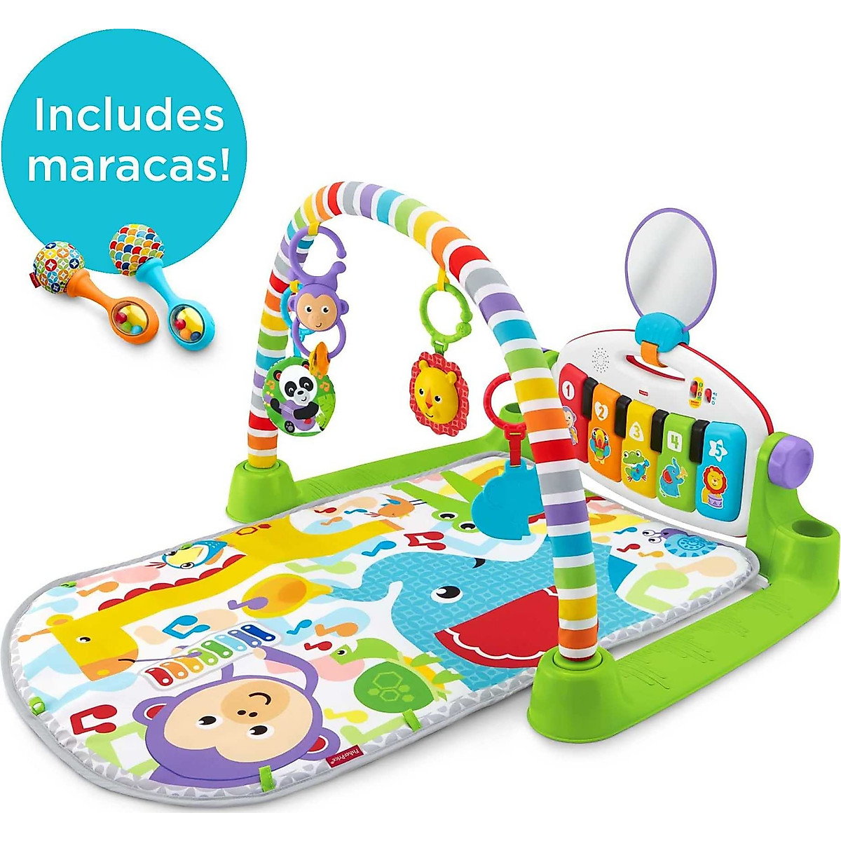Fisher-Price Baby Bouncer Animal Wonders Jumperoo Activity Center & Fisher-Price Baby Playmat Deluxe Kick & Play Piano Gym & Maracas with Smart Stages Learning Content