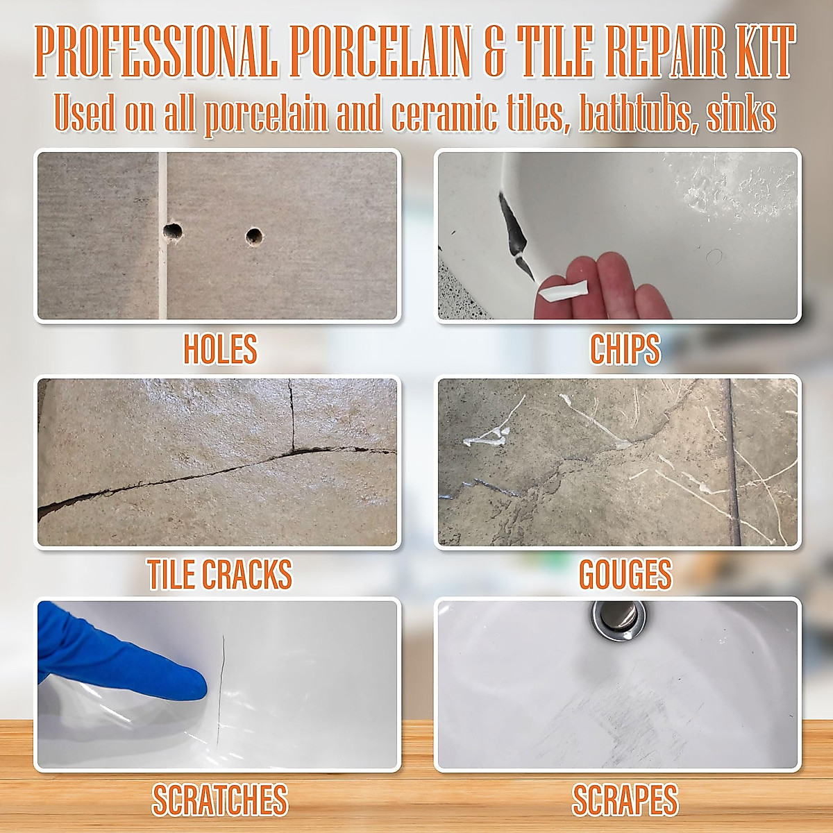 Porcelain Repair Kit White, High-Gloss Chipped Sink & Tile Repair Kit to Quickly Fix Sinks Chips and Tile Cracks with High Bond Strength, Porcelain Sink Repair Kit for Tub, Tile, Sink and Toilet