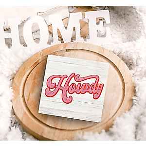 SRADMO Hot Pink Howdy Preppy Wood Box Sign Desk Decor，Retro Western Cowgirl Wooden Block Box Sign Decoration For Western Home Office Shelf Table Decor