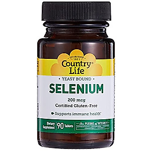 Country Life Selenium, Yeast Bound, Supports Immune Health, 100mcg, 90 Tablets, Certified Gluten Free, Certified Vegan, Certified Halal