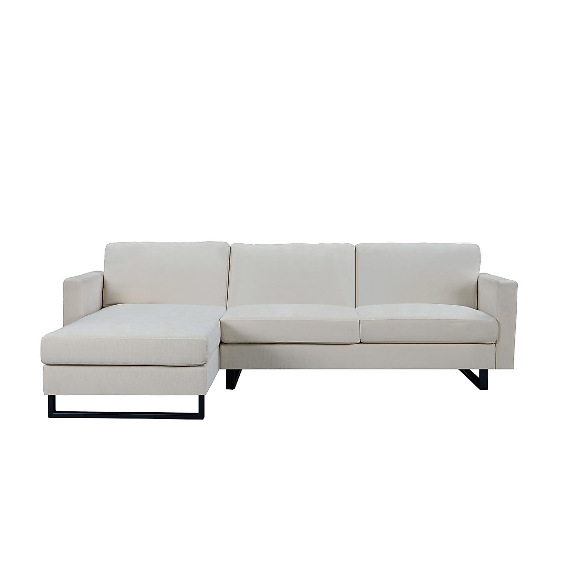 Yoglad Modern L Shaped, 3 Seater Couch with Reversible Chaise, Comfy Deep Seat Sectional Sofa with USB Charging Port for Apartment, Living Room, and Office (Cream White)