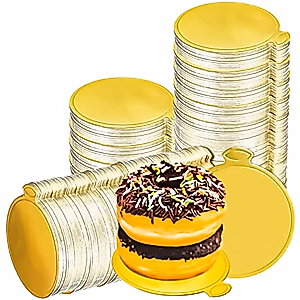 MotBach 200 Pcs Round Golden Cardboard, 3.5 Inch Round Mini Cake Boards, Mousse Cake Base, Cake Paper Board, Circle Patries Cardboard, Cupcake Base Display, Dessert Board
