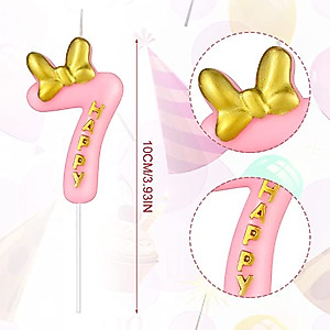 5.8cm / 2.28in Pink Birthday Candles, Cute Candle Cake Topper with Bow Knot Cake Numeral Candles Number Candles for Girls Birthday Anniversary Parties (7)