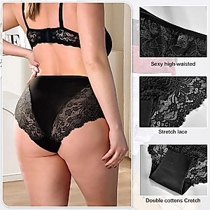 Cinvik Womens Lace Panties High Waisted Underwear Ladies Sexy Seamless Black 6 Pack M