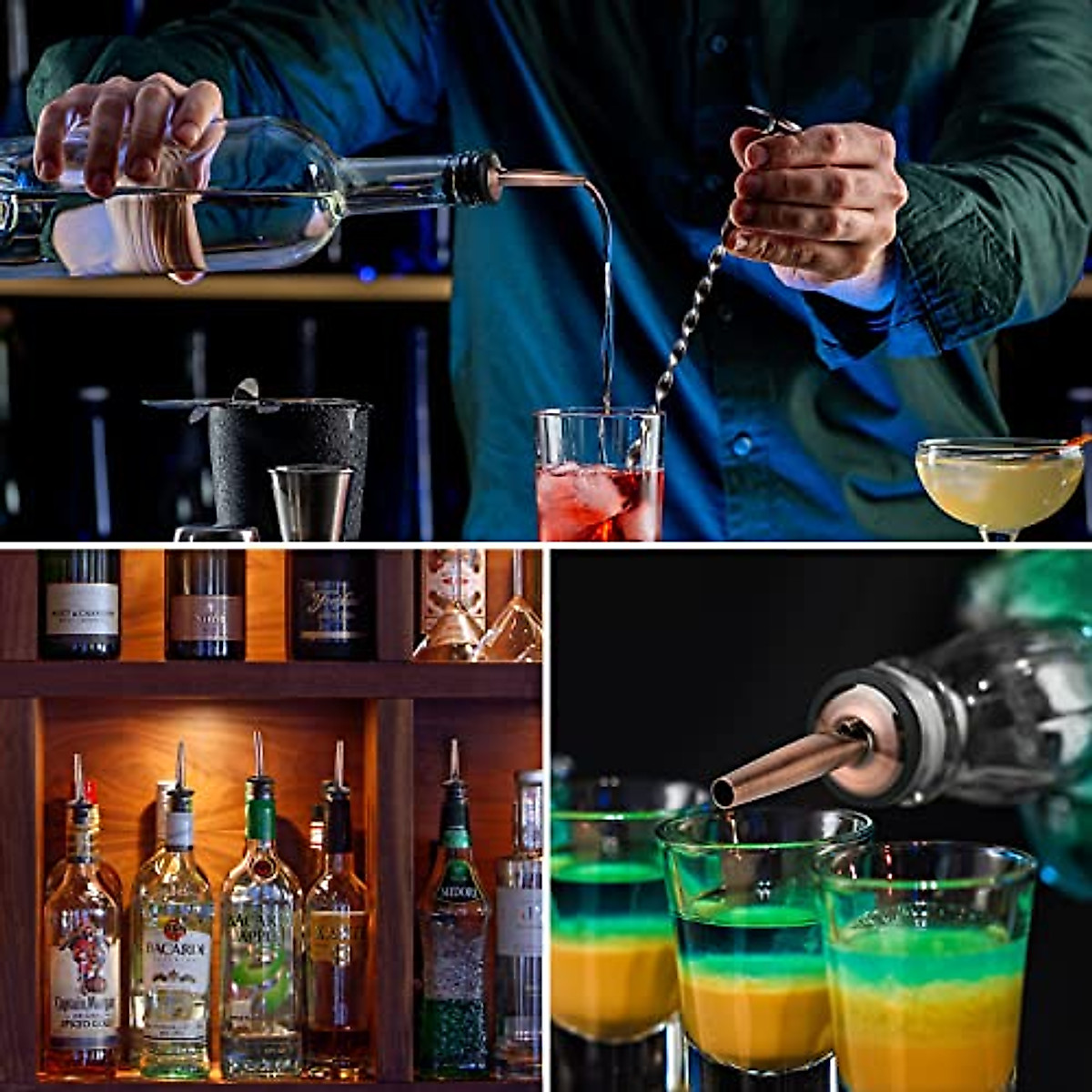 6 Pack Liquor Bottle Pourers, Bottle Pourers for Alcohol with Cleaning Brush, Stainless Steel Liquor Pourers with Rubber Dust Caps, Weyexpert Liquor Pour Spouts Copper, Dishwasher Safe