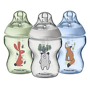 Tommee Tippee Closer to Nature Baby Bottles, Woodland Friends | Breast-Like Nipple, Anti-Colic Valve (9oz, 3 Count)