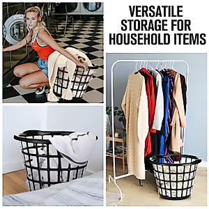 Uiifan 8 Pcs Black Lightweight Laundry Baskets Plastic Large Round Bushel Baskets Capacity Plastic Clothes Basket Space Saving Narrow Laundry Hampers