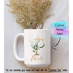 SANTANNA Personalized Name Coffee Mug With Custom Letter Alphabet Initial (Botanica and Gold Herbs)