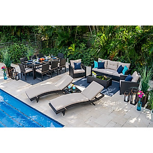 Bari 16-Piece Combination Outdoor Patio Furniture Set (L) in Espresso Brown w/Sofa Set, Eight-seat Dining Set, and Chaise Lounge Set
