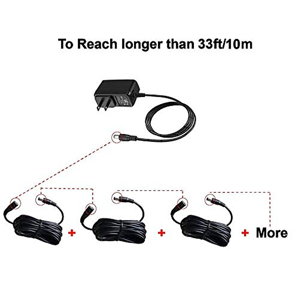 LONNKY 12V DC Extension Cord 33FT/10M,5.5mm x 2.1mm,Male to Female Power Cable,Black DC Extension Cable,Used for CCTV Security Cameras,LED Strip