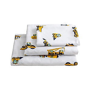 3-Piece Twin Size Kids Bed Sheet Set by Coukouchyi, Soft & Breathable Kids Fitted Sheet, Construction Kids Twin Bed Flat Sheet for Boys Deep Pocket (Twin)