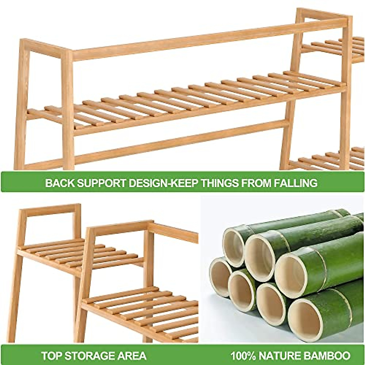 43.5" Bamboo Clothing Garment Rack Free Standing Clothes Coat Hanger Rolling Closet Organizer Shoe Rack Wardrobe Storage Hall Tree Entryway Living Bedroom Office Storage Shelves Clothes Hanging Rack