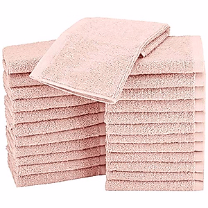 Amazon Basics Fast Drying, Extra Absorbent, Terry Cotton Washcloths - Pack of 24, Petal Pink, 12 x 12-Inch