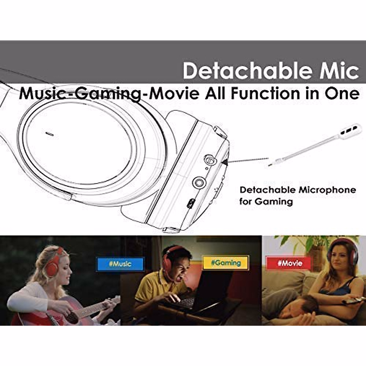 VOZA V700D Electrostatic, Dual Driver Hi Res, Deep bass Over-Ear HiFi Headphone with Microphone, Red Color