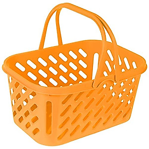 Shopping Basket Small Plastic Grocery Basket with Handles - Portable Supermarket Storage Basket for Mall Store Shop - Orange, 12x8x5 Inch