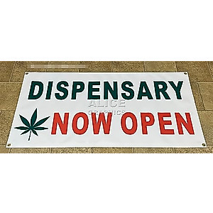 22" X 44" DISPENSARY NOW OPEN Vinyl Banner Sign (Design #1), Existing Text Change Available (Optional)
