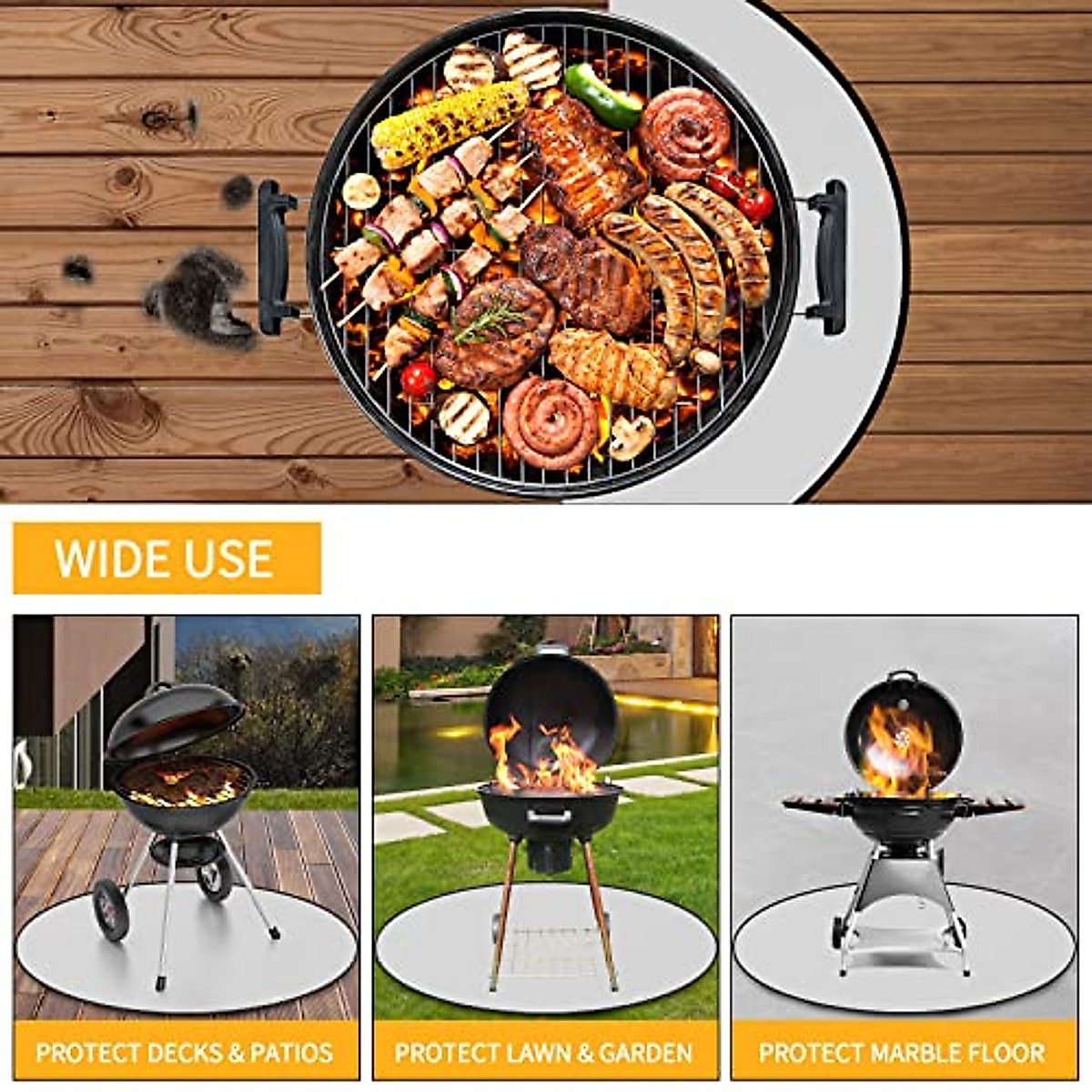 TONAHUTU 36" Fire Pit Mat & Under Grill Mat, Deck Patio Protect Mat Heat Resistant Fire Mat for Fire Pit BBQ Mat for Under BBQ Oil-Proof & Waterproof,2-Layer Thickened, White