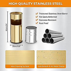 BEAMNOVA Bundle Metallic 15 x 31.5 in + Gold 9.8 * 24 in Trash Can Outdoor Indoor Garbage Enclosure with Lid Inside Barrel Stainless Steel Industrial Waste Container