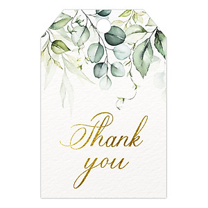 Mobiusea Creation Thank You Tags | Gold Foil | Elegant Greenery Unique Design |2 x 3.5 Inch Large Size | 48pcs Thank You Tags for Favors, Wedding, Party, Birthday, Bridal Shower, Favor Tags.
