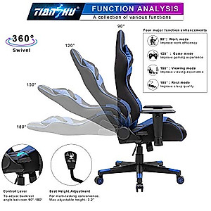 TIANSHU Gaming Chair High Back Computer Game Chair Office Chair PP Fabric & PU Leather Racing Chair PC Ergonomic Chair with Headrest and Lumbar Pillow Adjustable Swivel Chair E-Sports Chair, Blue