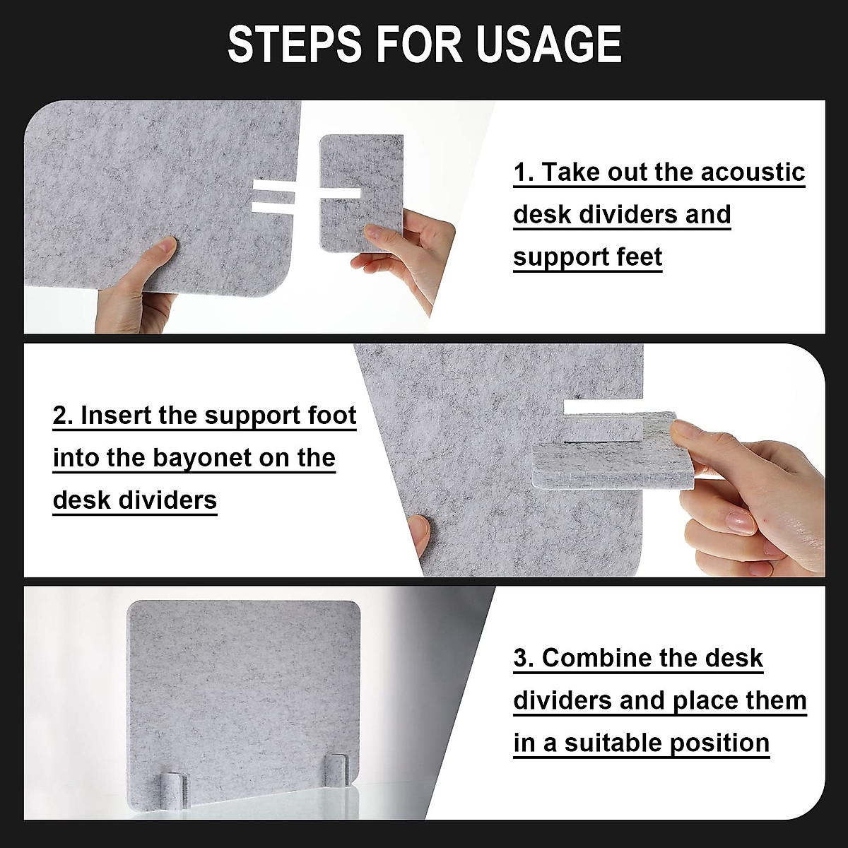 4 Pack Acoustic Freestanding Desk Divider Noise Reducing Desk Privacy Panel 16 x 24 Inch for Table Standing Sound Proof Dividers Desktop Office Furniture Partitions for Classroom (Black Gray)