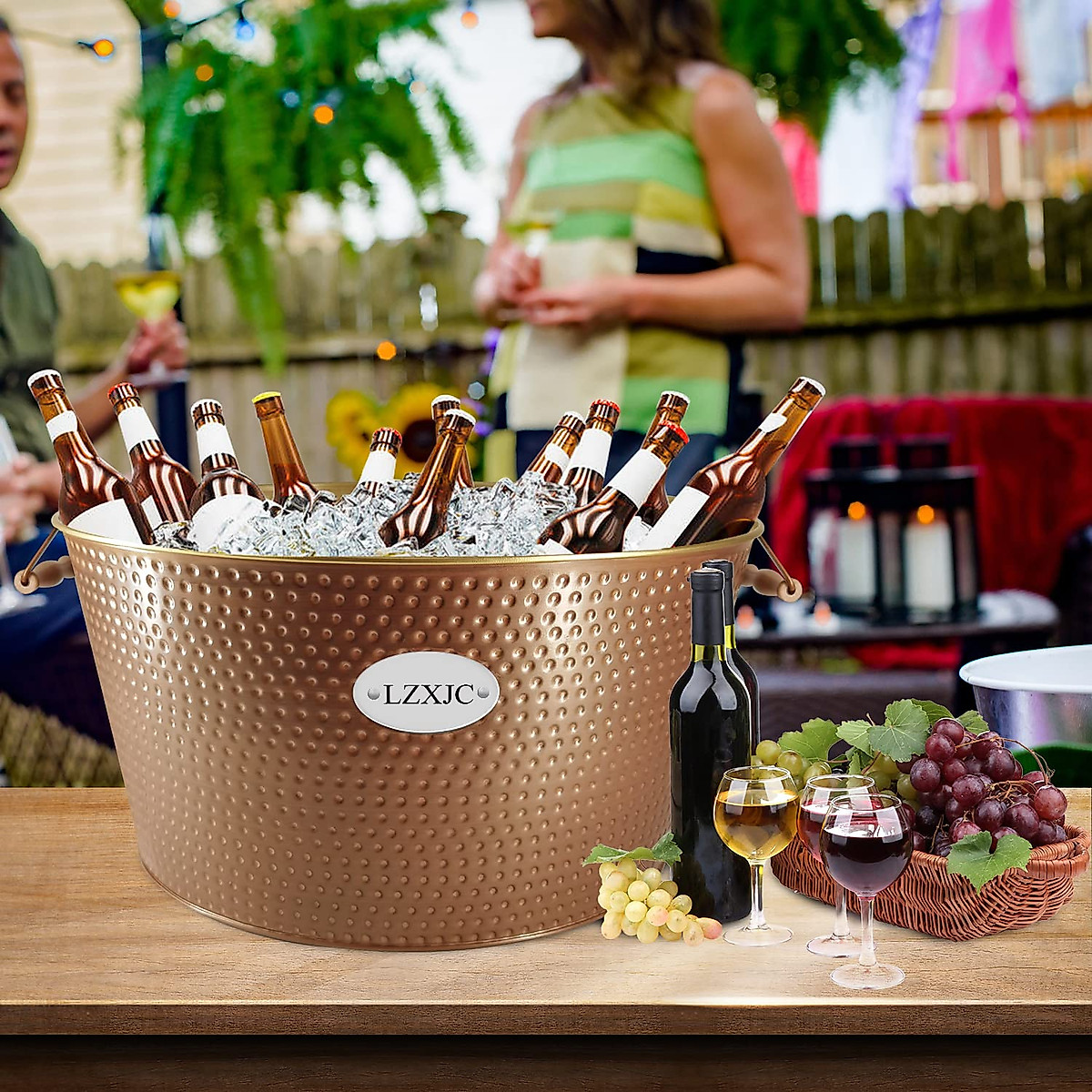 9 Gallons Gold Large Ice Bucket,Ice Bucket for Cocktail Bar,Ice Buckets for Parties,Galvanized Tub,Large Beverage Tub for Home Kitchen Outdoor