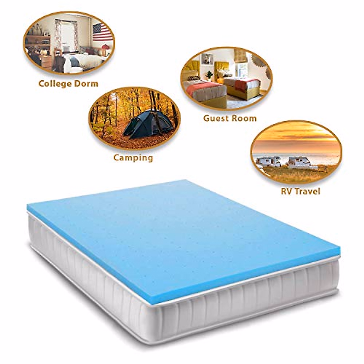 Memory Foam 2 Inch Foam Mattress Topper Full Size, Pad Gel Infused Bed Topper Double