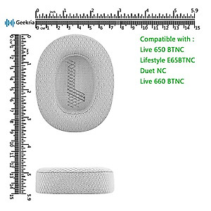 Geekria Comfort Mesh Fabric Replacement Ear Pads for JBL Live 650 BTNC, Lifestyle E65BTNC, Duet NC, Live 660 BTNC Headphones Ear Cushions, Headset Earpads, Ear Cups Cover Repair Parts (Grey)
