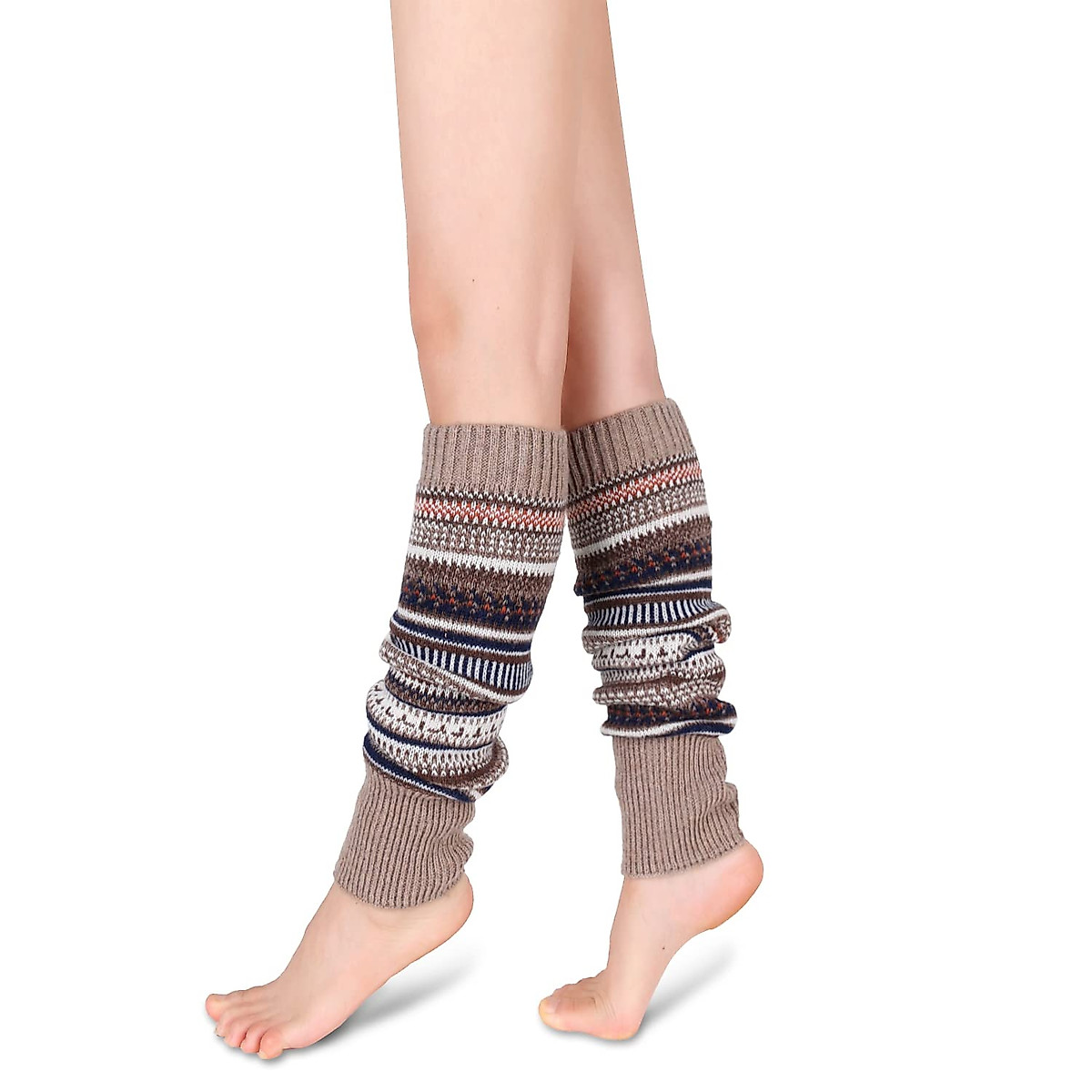Benefeet Sox Leg Warmers for Women Girls Wool Knit Leg Warmer for Winter Bohemian Patterned Long Leg Warmer Knee High Stockings Thick Warm Footless Boot Cuffs Socks