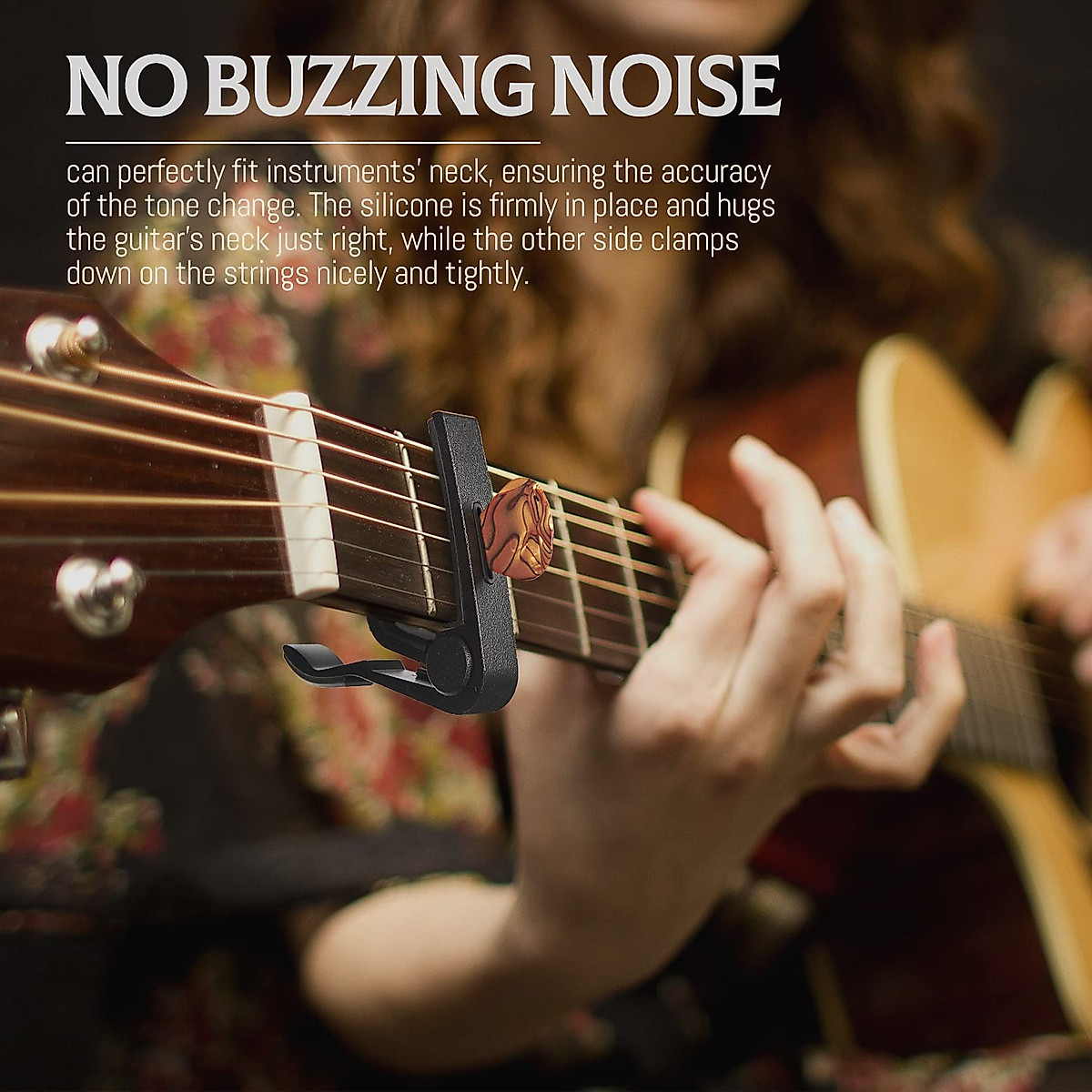 Capo Guitar Capo with Pick Holder for Acoustic and Electric Guitar, Ukelele, Bass, Banjo with Guitar Picks (black)