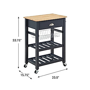 OS Home and Office Furniture Model HMPNW-70 Hampton Kitchen Cart in Blue with Solid Rubberwood Top