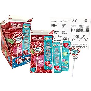 Scripture Candy, John 3:16 Cherry Flavored Heart Pop, Bookmark & Activity Set, 12 Count
