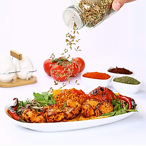 DHSBTLS 6oz Glass Spice Jars with Labels 30 Pcs, Empty Square Spice Bottles with Shaker Lids and Airtight Metal Caps,Chalkboard Marker and Silicone Collapsible Funnel Included