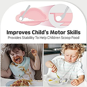 Mother's Corn Suction Plate for Baby | Divided Food-Grade 100% Silicone Feeding Bowls and Dishes for Kids, Infants & Toddlers - BPA-Free, Microwave, Dishwasher & Oven Safe | Cloud Design | Pink