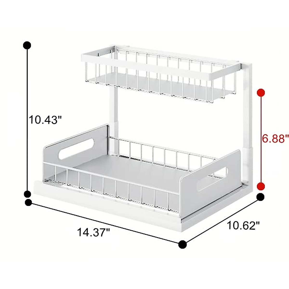 Lexza Bathroom Pull Out Cabinet Organizer with Sliding Storage Baskets, Under Sink Organizer for Kitchen Storage, White