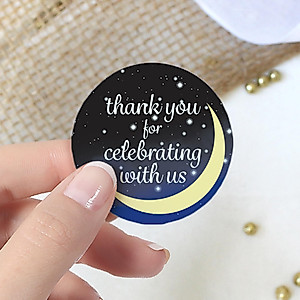 Over The Moon Baby Shower Thank You Stickers, Moon and Stars Baby Shower Decorations - 40 Count